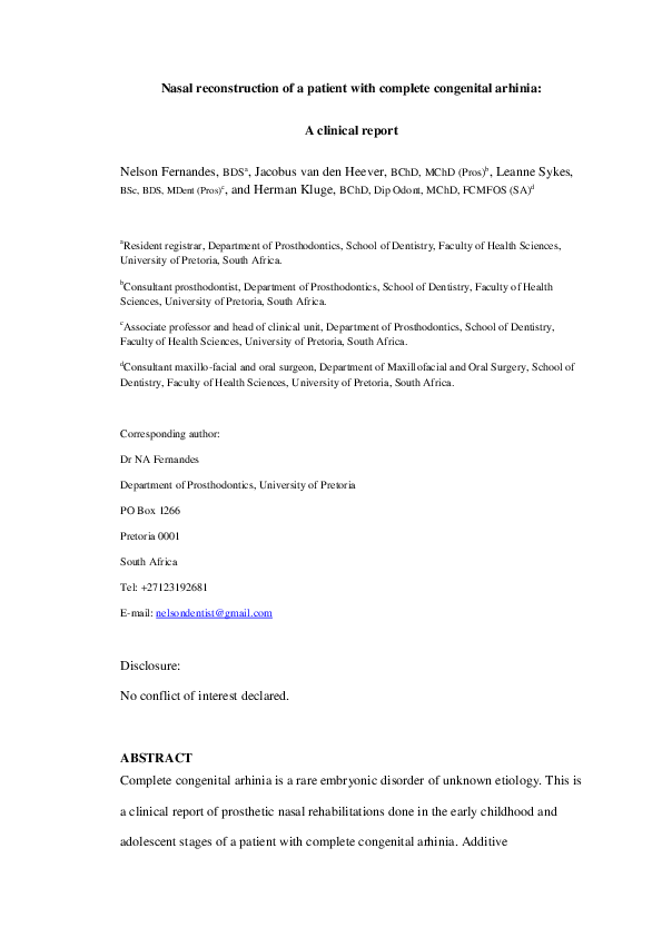 (PDF) Nasal reconstruction of a patient with complete congenital ...