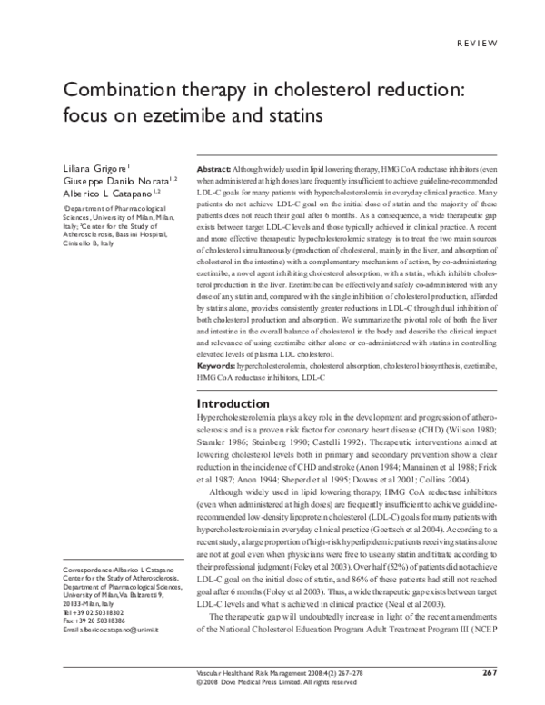 (PDF) Combination therapy in cholesterol reduction: focus on ezetimibe ...