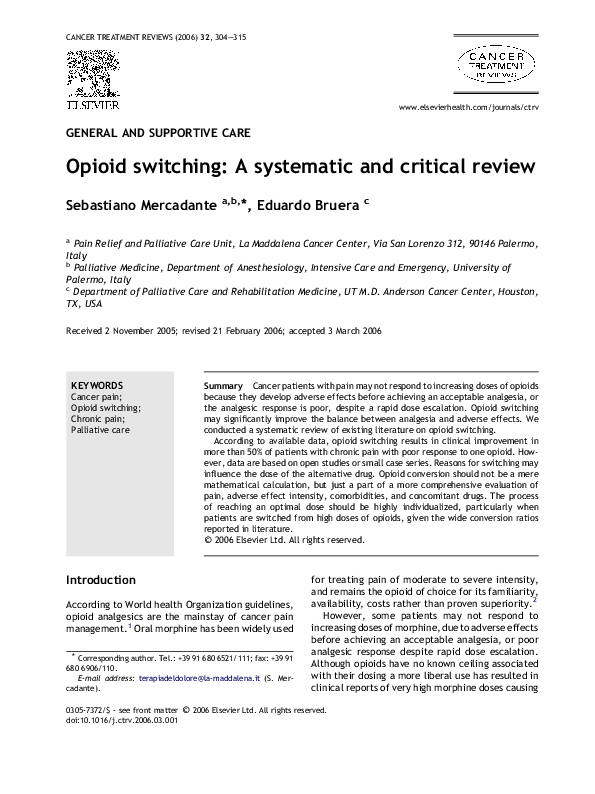 (PDF) Opioid switching: A systematic and critical review