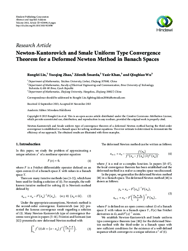 (PDF) Newton-Kantorovich and Smale Uniform Type Convergence Theorem for a Deformed Newton Method ...