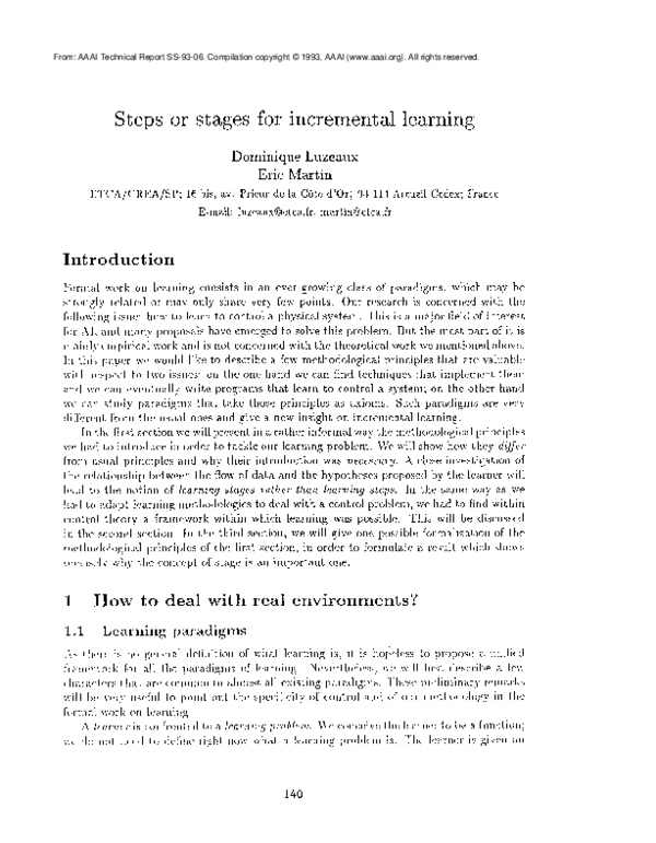 (PDF) Steps or stages for incremental learning