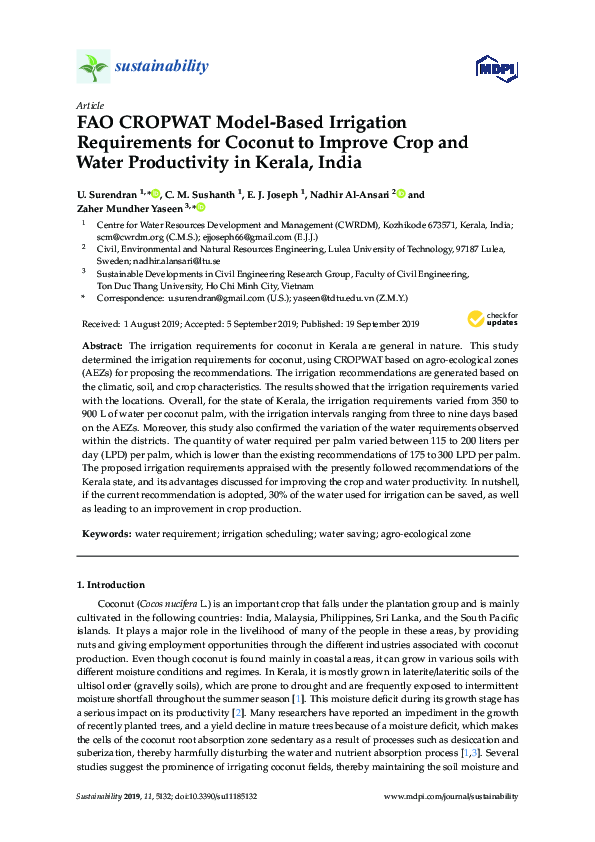 (PDF) FAO CROPWAT Model-Based Irrigation Requirements for Coconut to ...