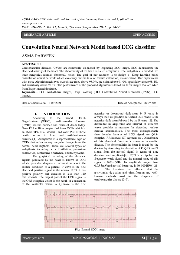(PDF) Convolution Neural Network Model based ECG classifier