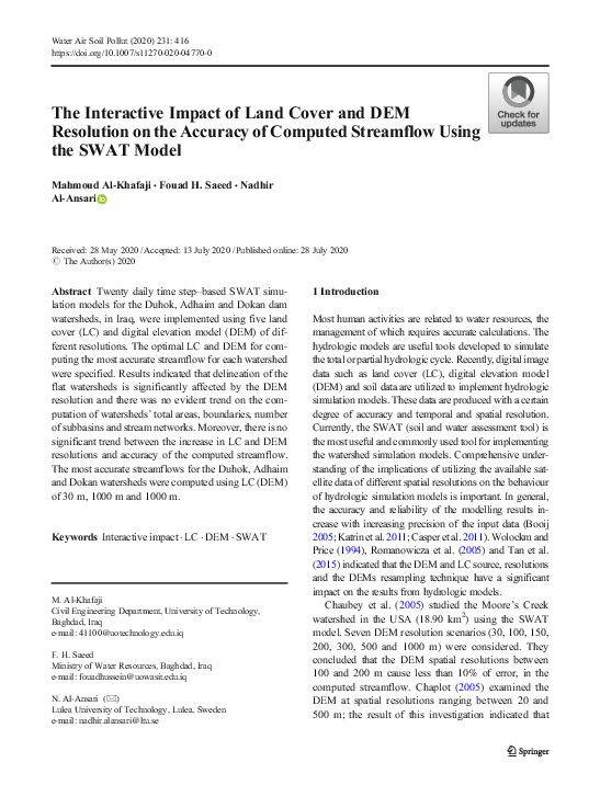 (PDF) The Interactive Impact of Land Cover and DEM Resolution on the Accuracy of Computed ...