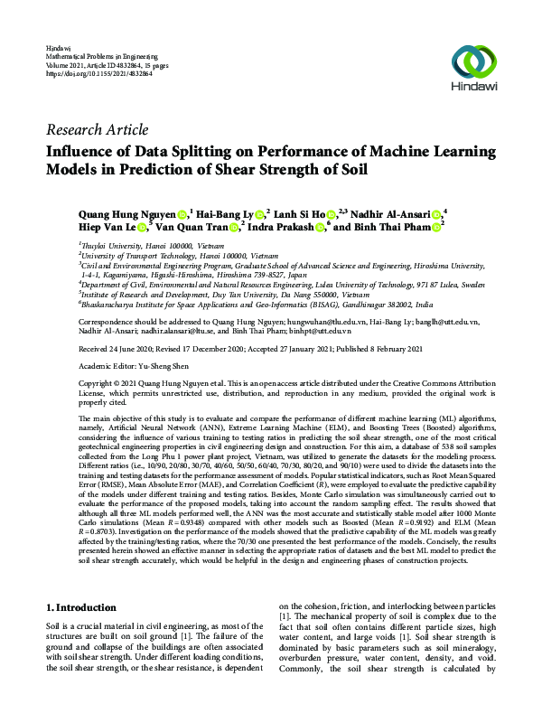 (PDF) Influence of Data Splitting on Performance of Machine Learning Models in Prediction of ...