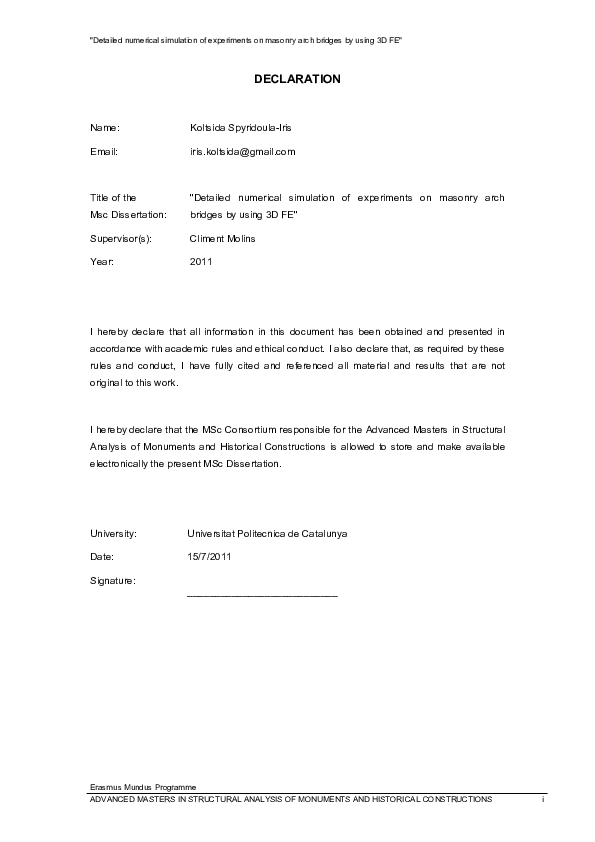 (PDF) Detailed numerical simulation of experiments on masonry arch ...