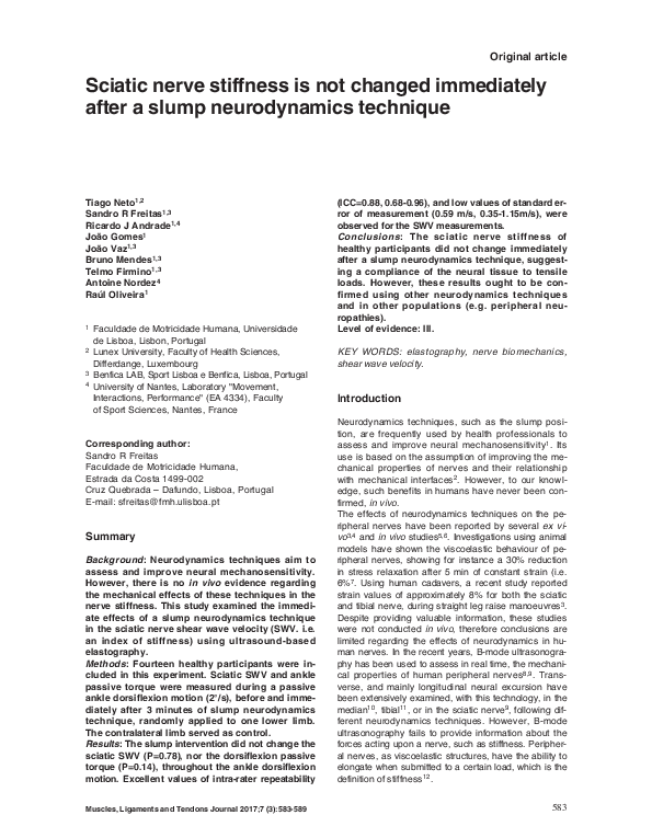 (PDF) Sciatic nerve stiffness is not changed immediately after a slump ...
