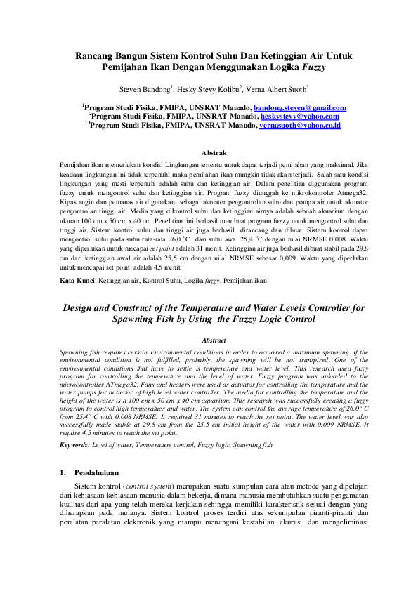 (PDF) Rancang Bangun Sistem Kontrol Suhu Dan Ketinggian Air Untuk ... (PDF) Rancang Bangun Sistem Kontrol Suhu Dan Ketinggian Air Untuk ...