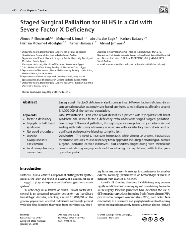 (PDF) Staged Surgical Palliation for HLHS in a Girl with Severe Factor ...