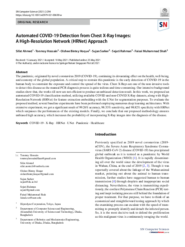 (PDF) Automated COVID-19 Detection from Chest X-Ray Images: A High-Resolution Network (HRNet ...