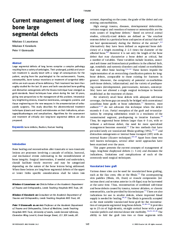 (PDF) Current management of long bone large segmental defects