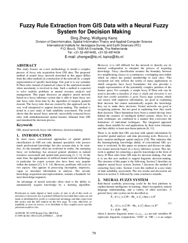 (PDF) Fuzzy rule extraction from GIS data with a neural fuzzy system for decision making