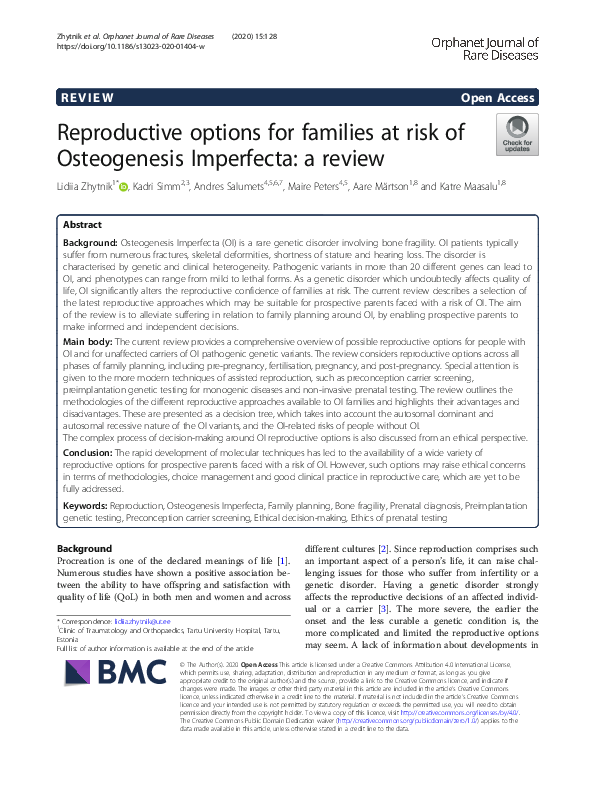 (PDF) Reproductive options for families at risk of Osteogenesis ...
