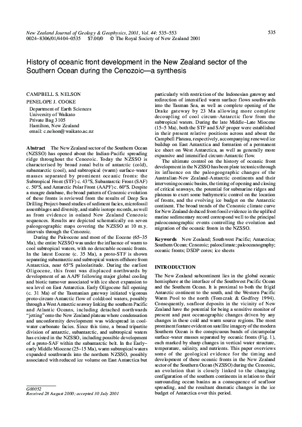 (PDF) History of oceanic front development in the New Zealand sector of ...