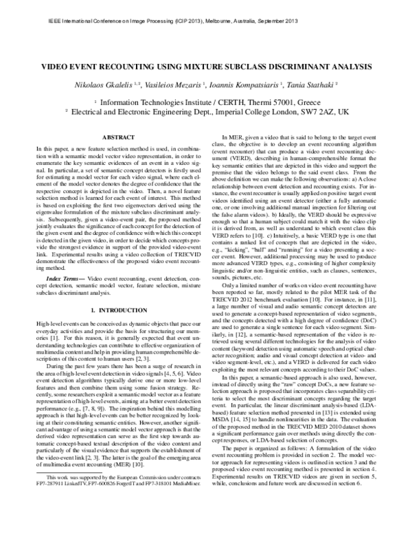 (PDF) Video event recounting using mixture subclass discriminant analysis