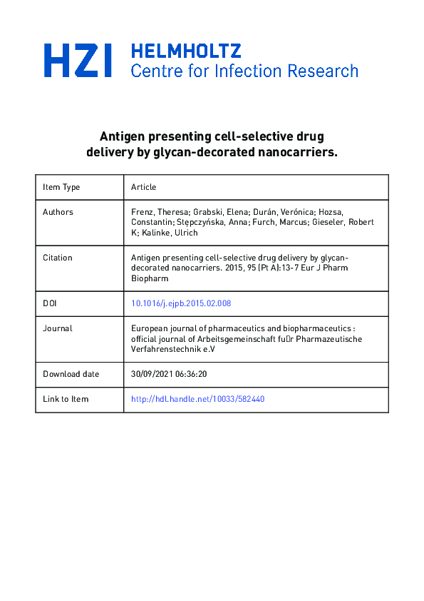 (PDF) Antigen presenting cell-selective drug delivery by glycan ...