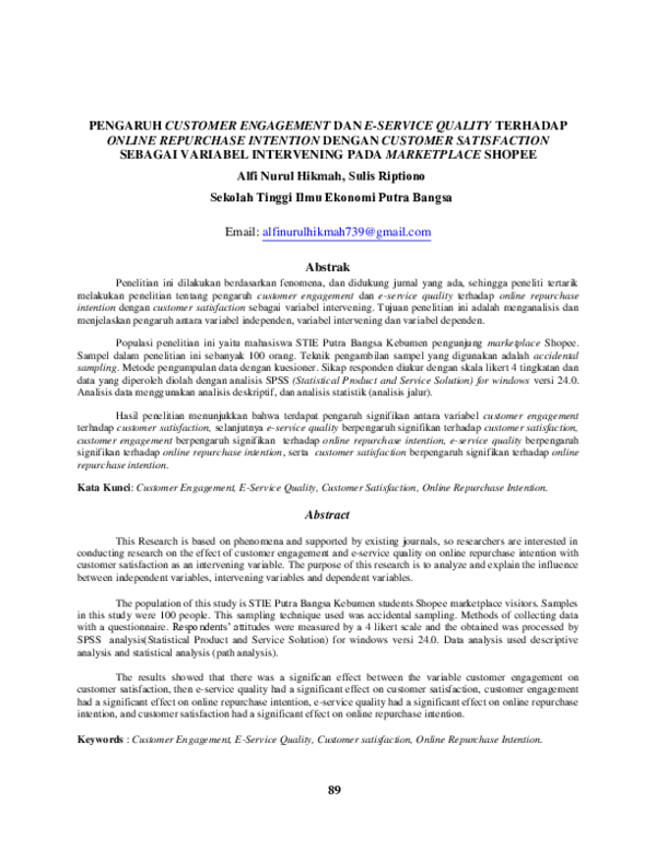 (PDF) Pengaruh Customer Engagement dan E-Service Quality Terhadap Online Repurchase Intention ...
