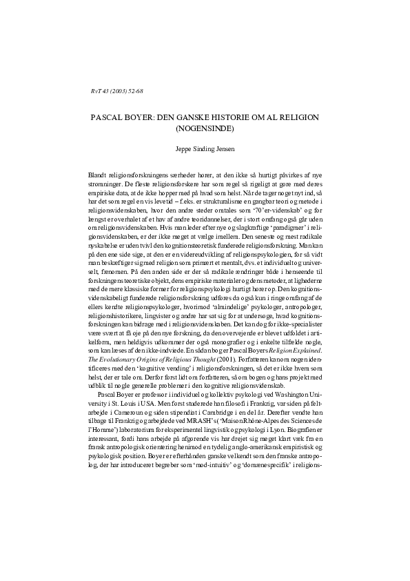 (PDF) Pascal Boyer: Den ganske historie om religion (nogensinde)
