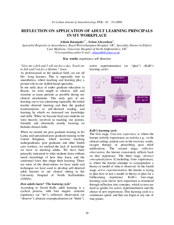 (PDF) Reflection on Application of Adult Learning Practices in my Workplace