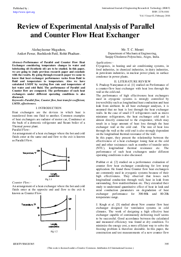 (PDF) Review of Experimental Analysis of Parallel and Counter Flow Heat ...