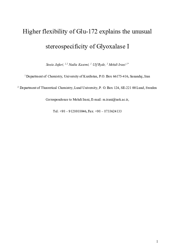 (PDF) Higher Flexibility of Glu-172 Explains the Unusual ...