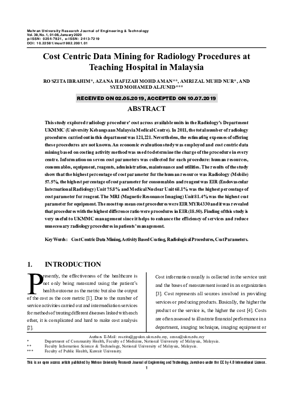 (PDF) Cost Centric Data Mining for Radiology Procedures at Teaching ...