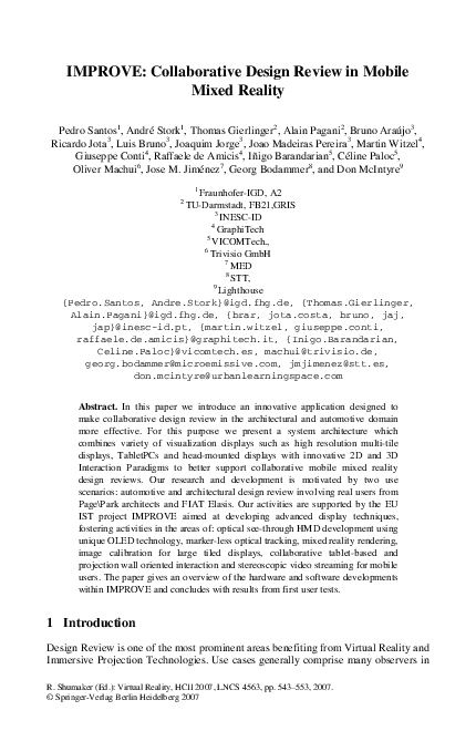 (PDF) IMPROVE: Collaborative Design Review in Mobile Mixed Reality