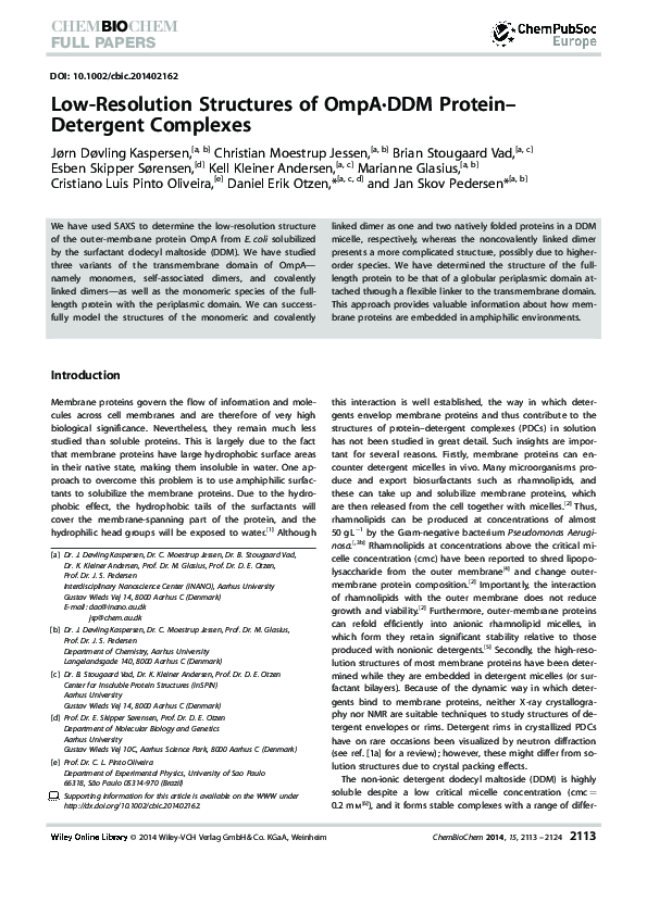 (PDF) Low-Resolution Structures of OmpA⋅DDM Protein-Detergent Complexes