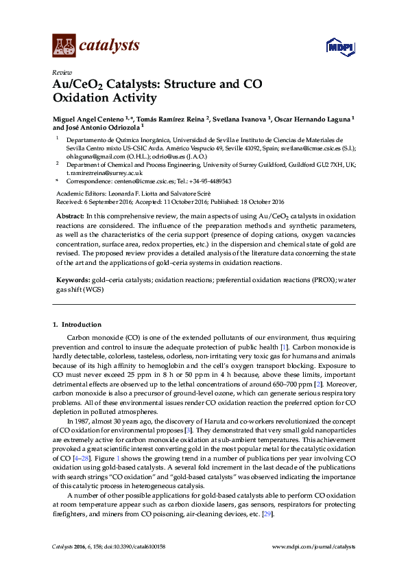 (PDF) Au/CeO2 Catalysts: Structure and CO Oxidation Activity