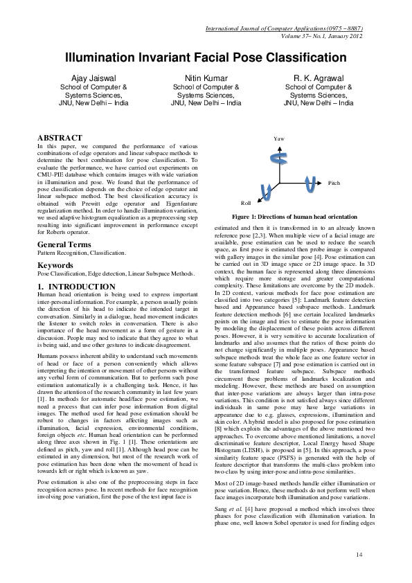 (PDF) Illumination Invariant Facial Pose Classification