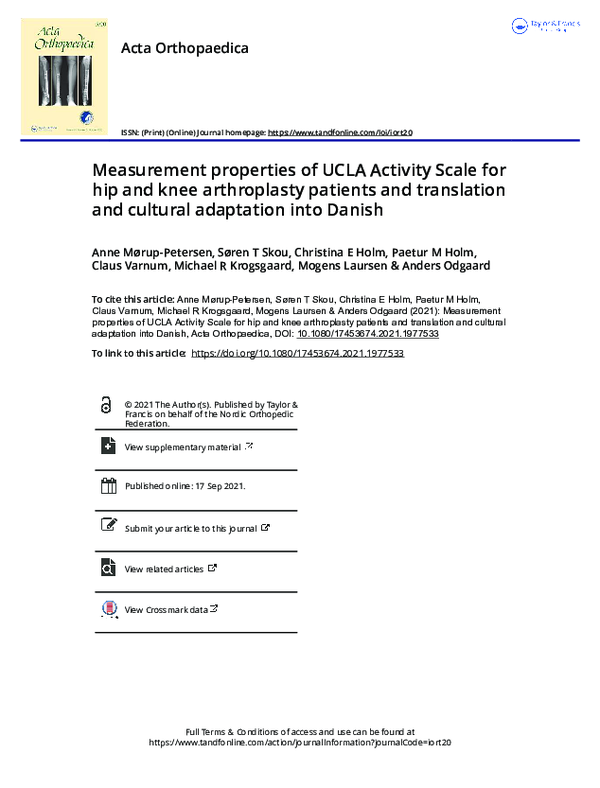 (PDF) Measurement properties of UCLA Activity Scale for hip and knee ...