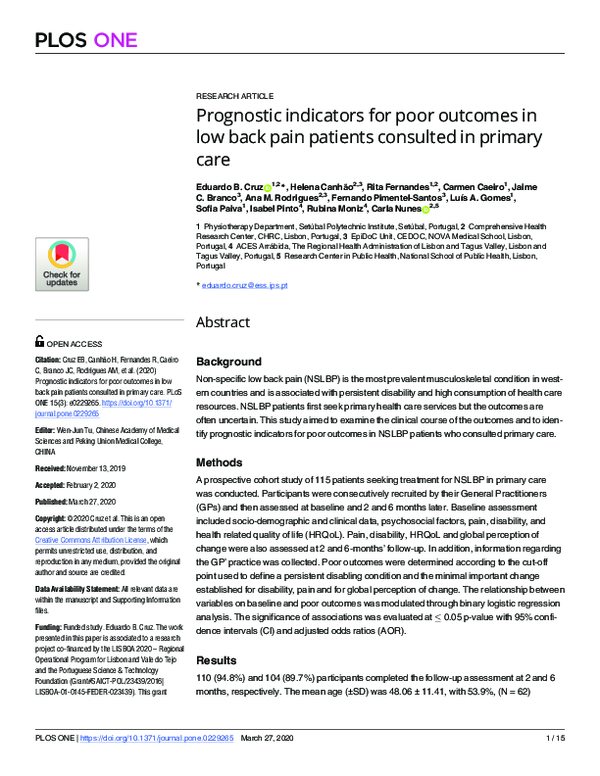 (PDF) Prognostic indicators for poor outcomes in low back pain patients ...