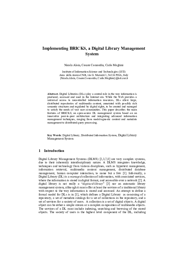 (PDF) Implementing BRICKS, a digital library management system