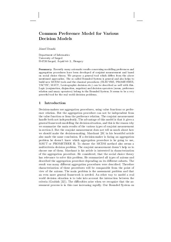 (PDF) Common Preference Model for Various Decision Models