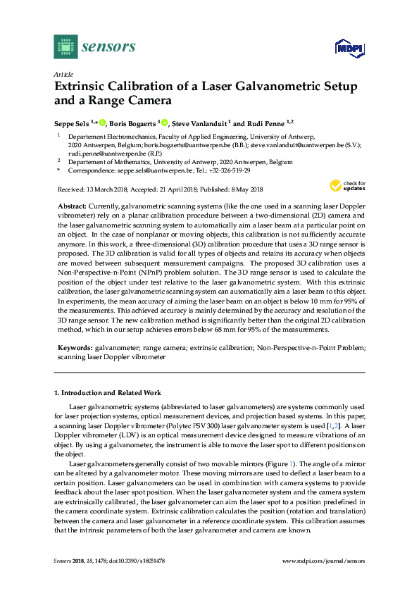 Pdf Extrinsic Calibration Of A Laser Galvanometric Setup And A Range Camera