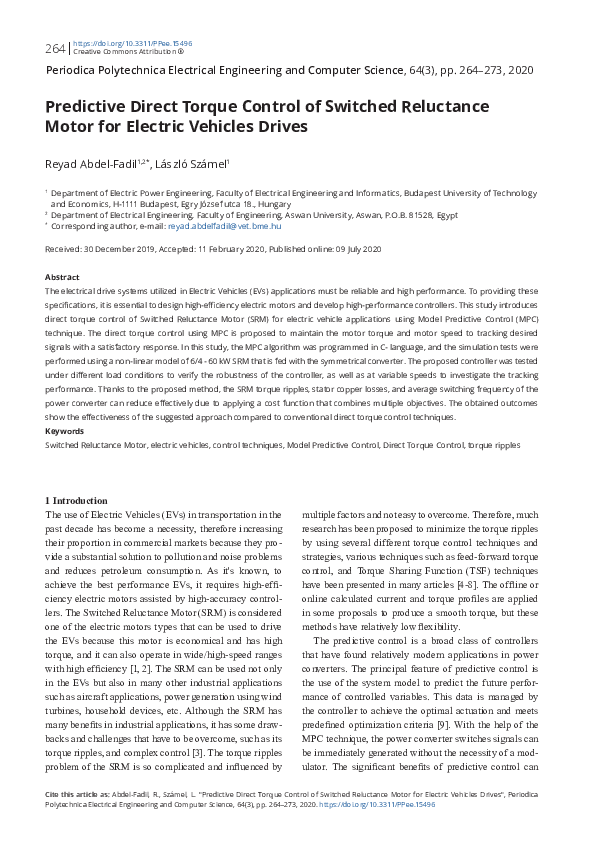 (PDF) Predictive Direct Torque Control of Switched Reluctance Motor for Electric Vehicles Drives