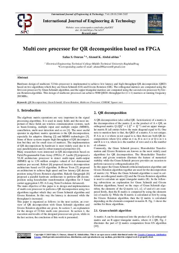 (PDF) Multi core processor for QR decomposition based on FPGA