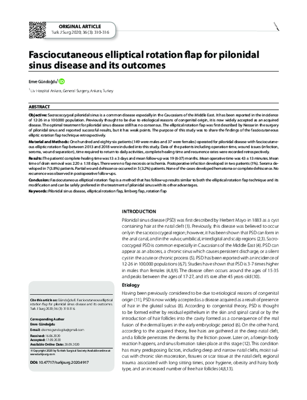 (PDF) Fasciocutaneous Elliptical Rotation Flap for Pilonidal Sinus ...