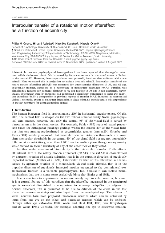 (PDF) Interocular transfer of a rotational motion aftereffect as a ...
