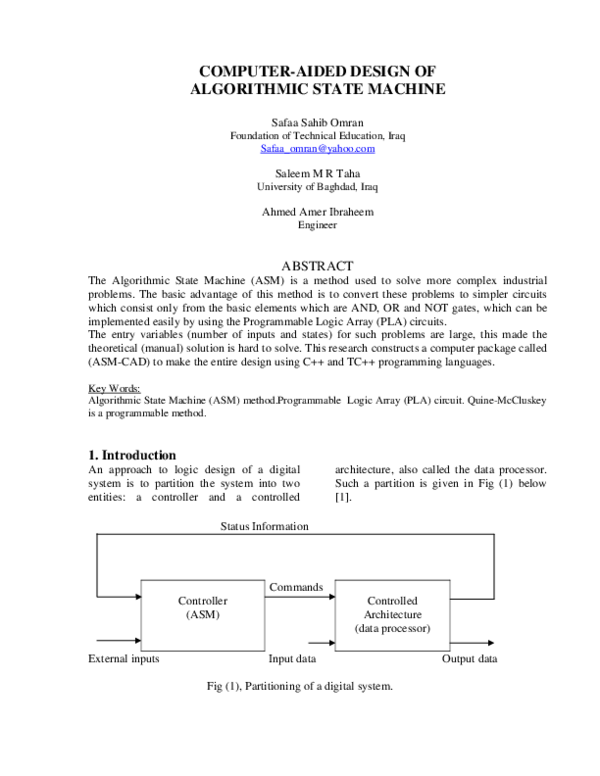 (PDF) Computer-Aided Design of Algorithmic State Machine