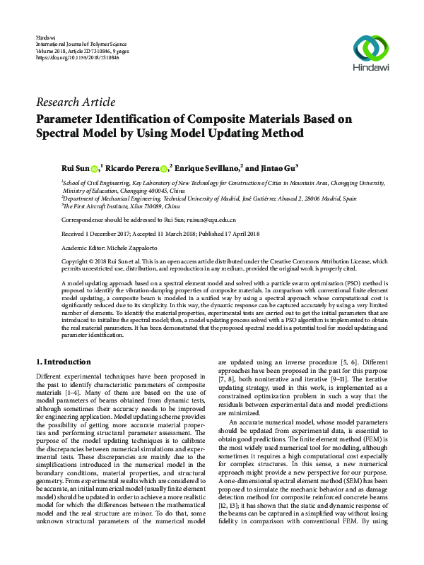 (PDF) Parameter Identification of Composite Materials Based on Spectral Model by Using Model ...