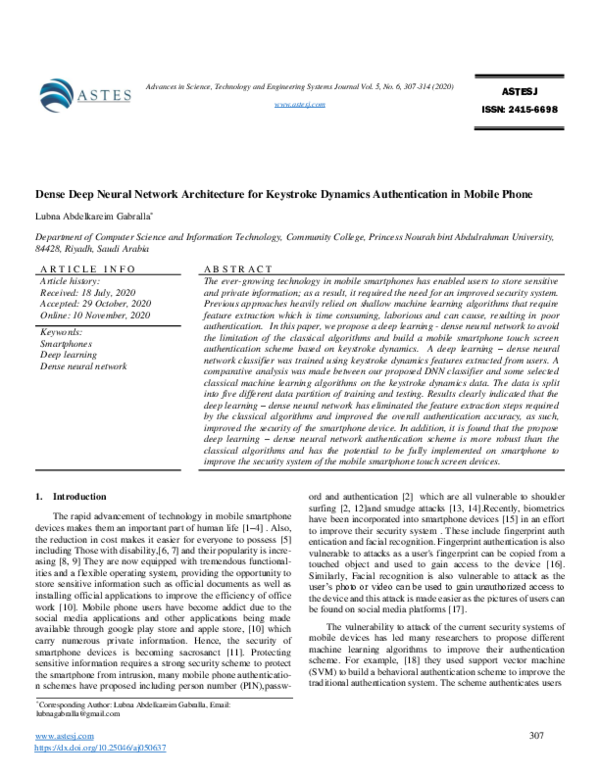 (PDF) Dense Deep Neural Network Architecture for Keystroke Dynamics Authentication in Mobile Phone
