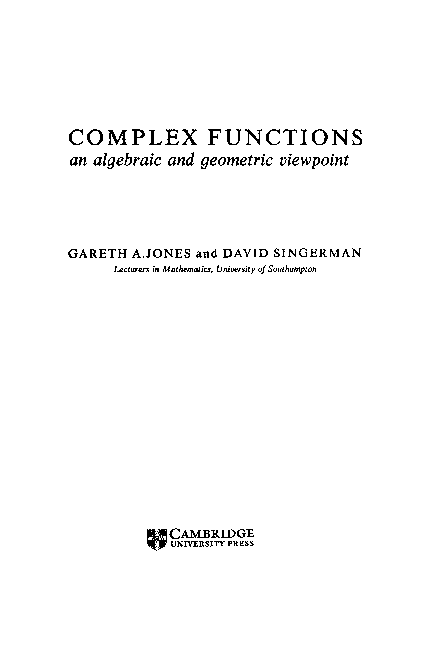 (PDF) Complex Functions: An Algebraic and Geometric View