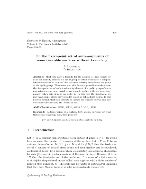 (PDF) On the fixed-point set of automorphisms of non-orientable ...