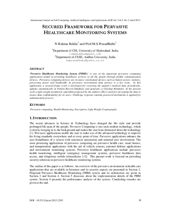 (PDF) Secured Framework for Pervasive Healthcare Monitoring Systems