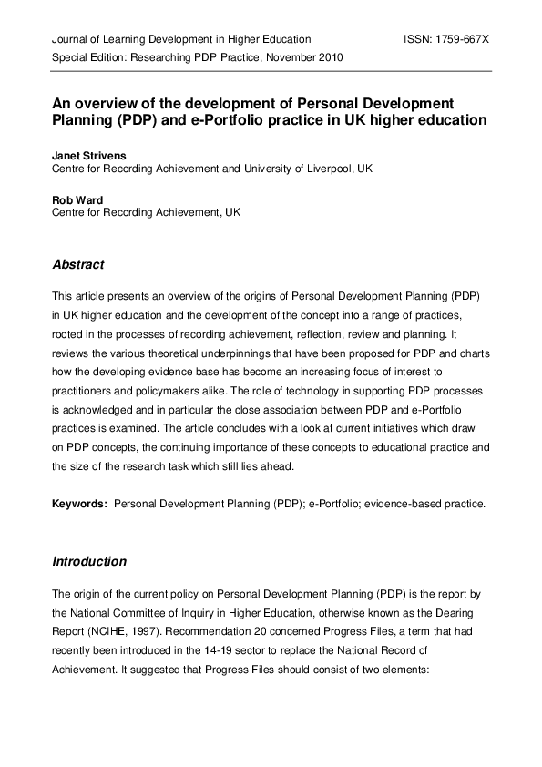 (PDF) An overview of the development of Personal Development Planning ...