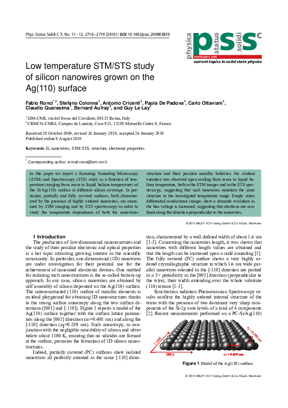 (PDF) Low temperature STM/STS study of silicon nanowires grown on the ...