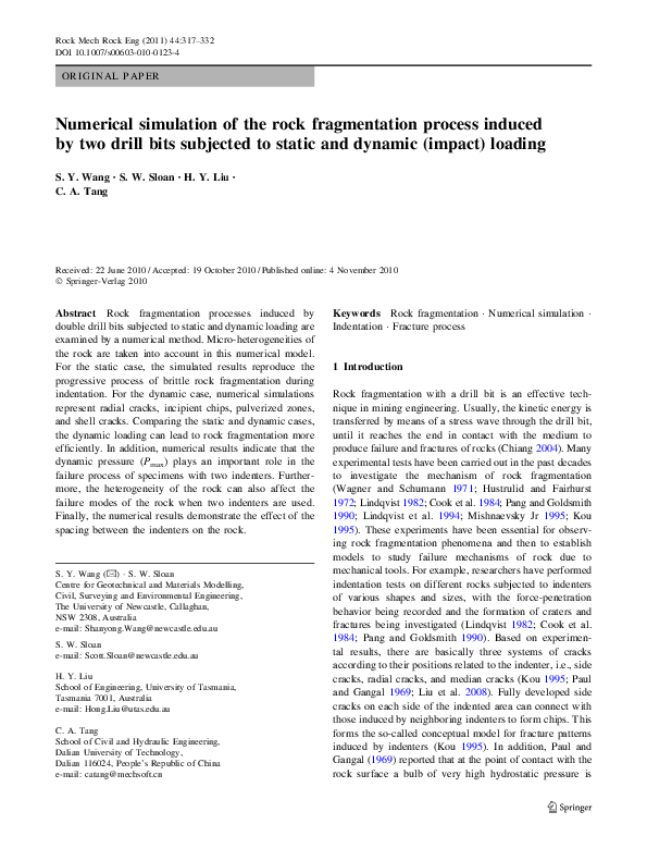 (PDF) Numerical Simulation of the Rock Fragmentation Process Induced by TBM Cutters