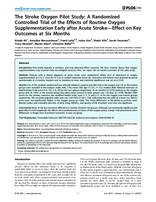 (PDF) The Stroke Oxygen Pilot Study: A Randomized Controlled Trial of ...