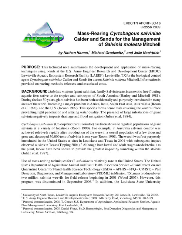 (PDF) Mass-Rearing Cyrtobagous salviniae Calder and Sands for the ...